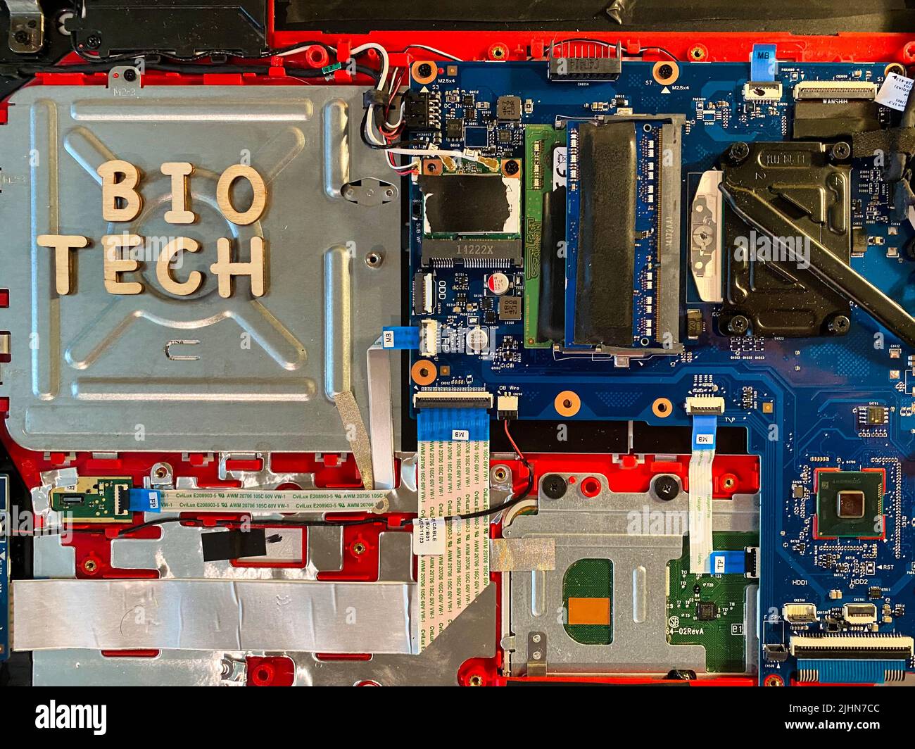 The word BIO TECH on a computer motherboard. This concept ties together ...
