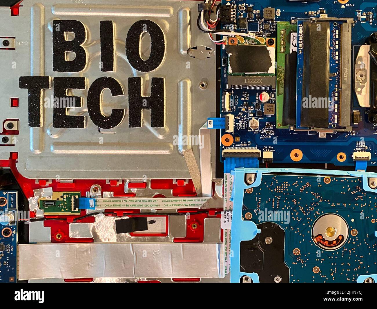 The word BIO TECH on a computer motherboard. This concept ties together ...