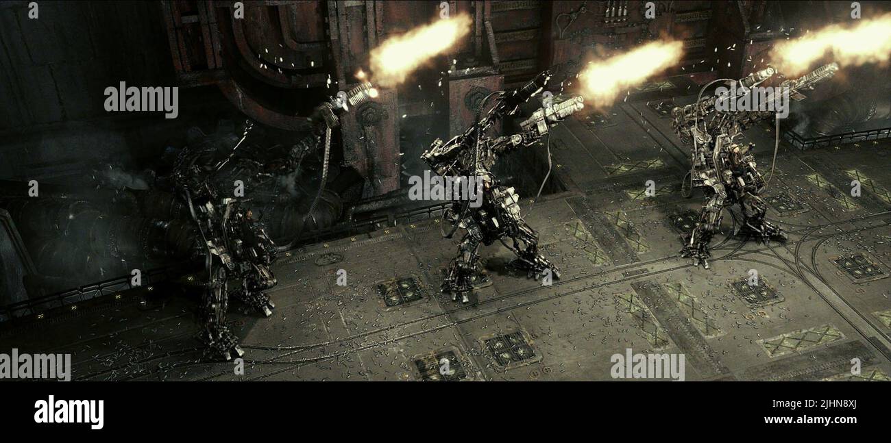 APU ROBOTS SHOOT AT SENTINELS, THE MATRIX REVOLUTIONS, 2003 Stock Photo ...