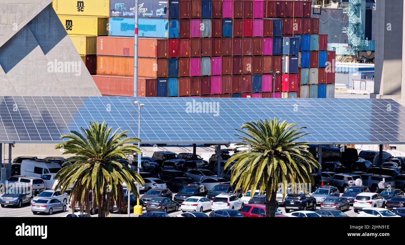 Solar Panels and Freight Containers Stock Photo - Alamy