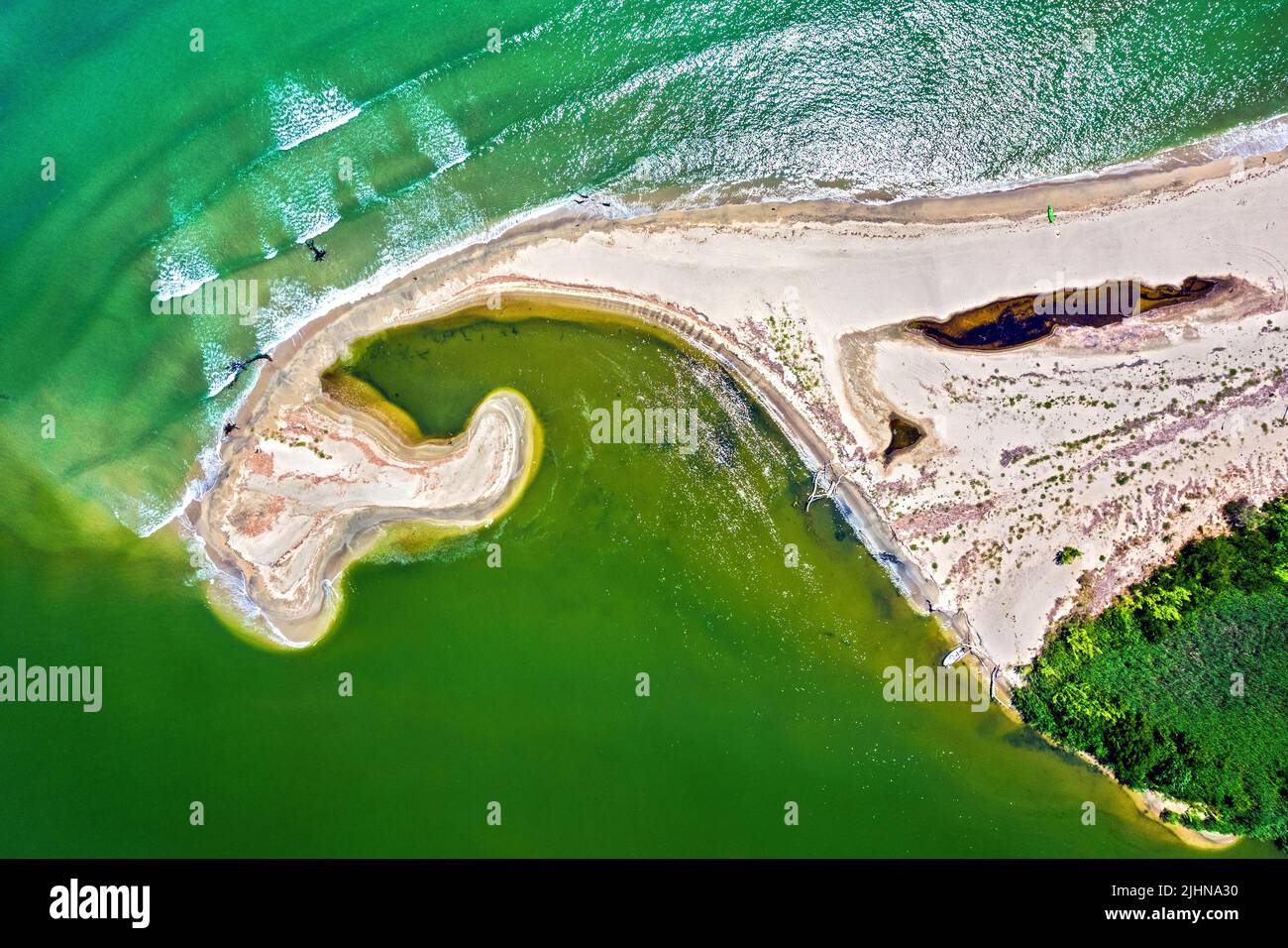 At the estuary of Pineios river. On the upper part, the Aegean Sea, on ...