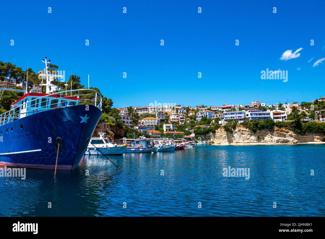 Boat trip view towards the famous caves of Votsi beach in Alonnisos ...