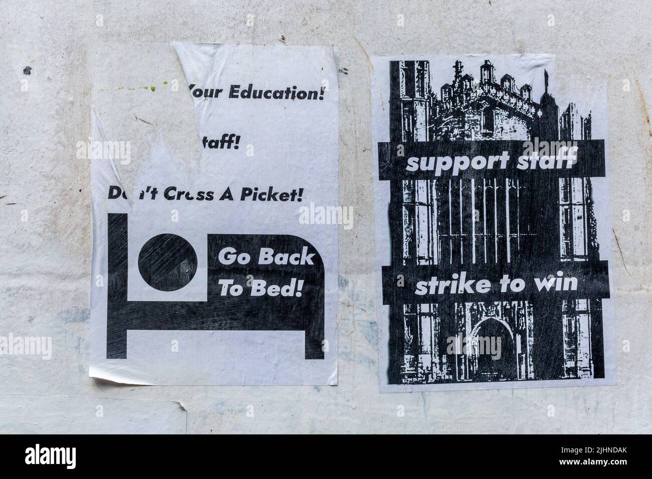 Posters supporting the strike action of Cambridge University staff, UK ...