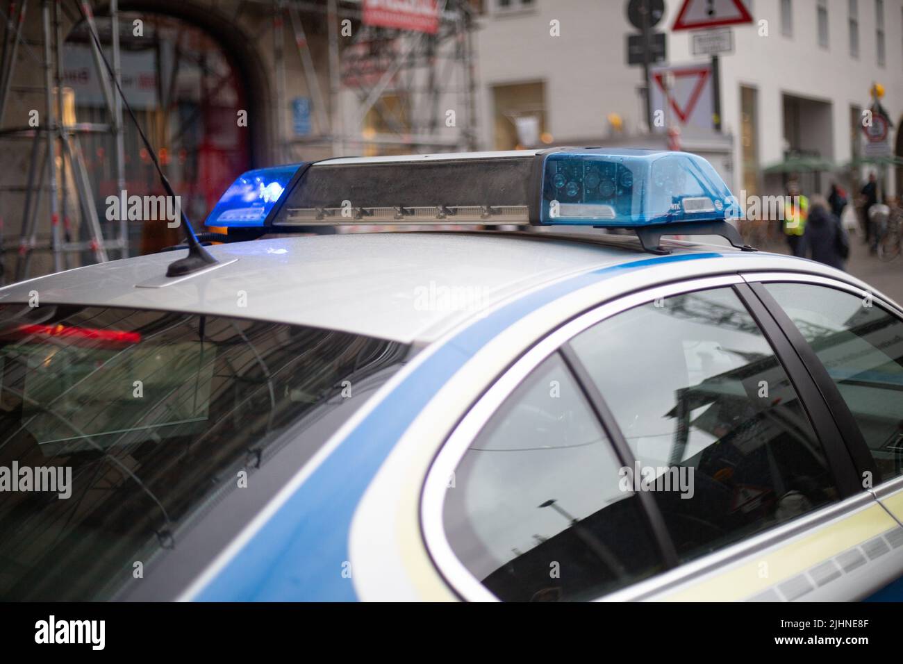 Police car with bluelight in operation. (Photo by Alexander Pohl/Sipa ...