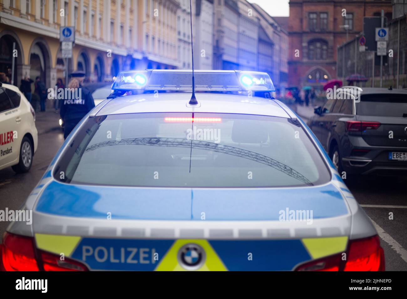 Police car with bluelight in operation. (Photo by Alexander Pohl/Sipa ...