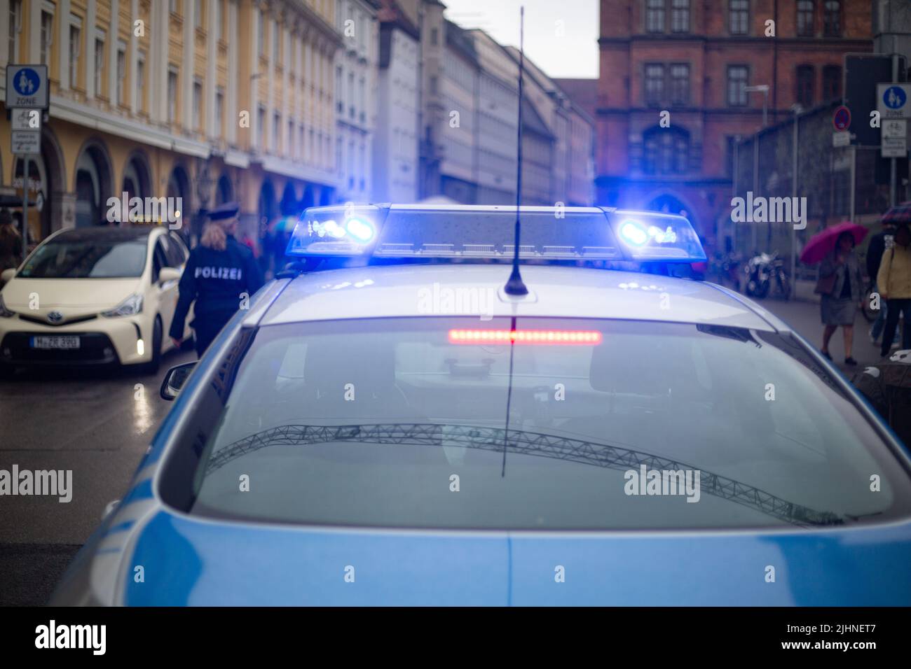 Police car with bluelight in operation. (Photo by Alexander Pohl/Sipa ...