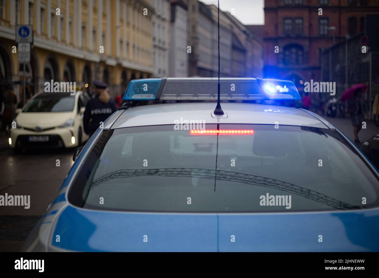 Police car with bluelight in operation. (Photo by Alexander Pohl/Sipa ...