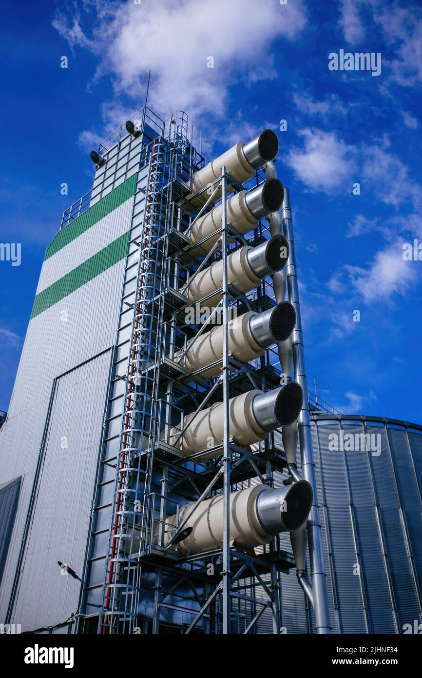 Modern agricultural grain drying complex, close up Stock Photo - Alamy