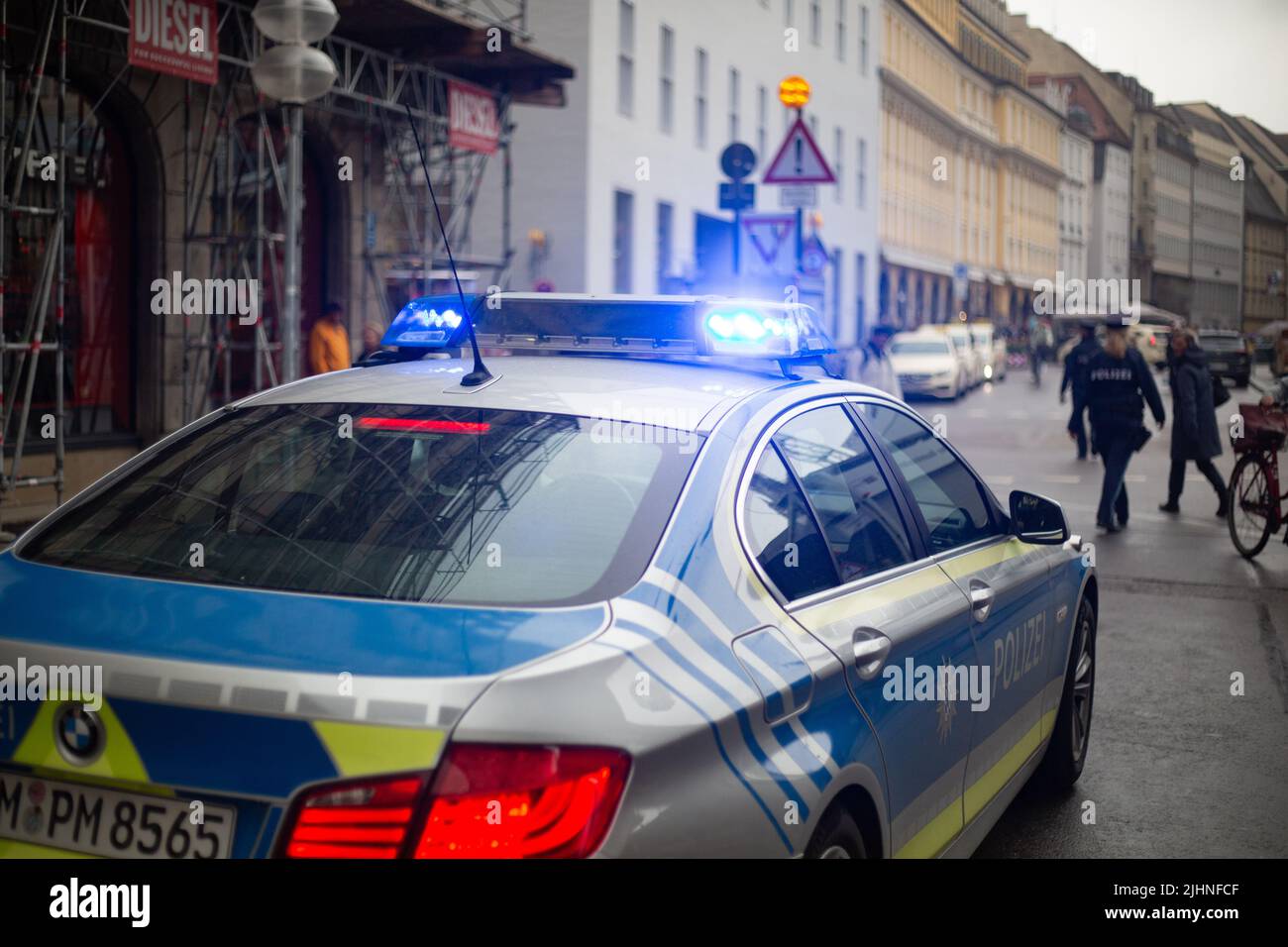 Police car with bluelight in operation. (Photo by Alexander Pohl/Sipa ...
