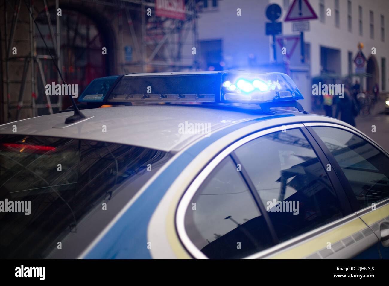Police car with bluelight in operation. (Photo by Alexander Pohl/Sipa ...