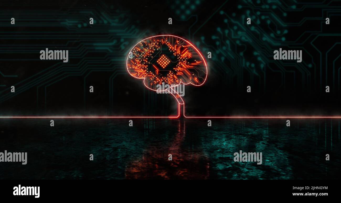 Image of glowing orange human brain over blue processor socket Stock ...