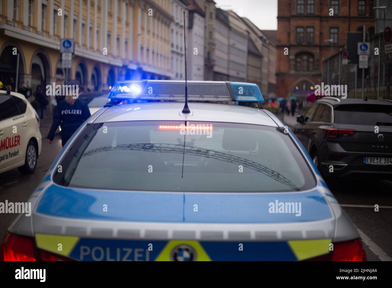 Police car with bluelight in operation. (Photo by Alexander Pohl/Sipa ...