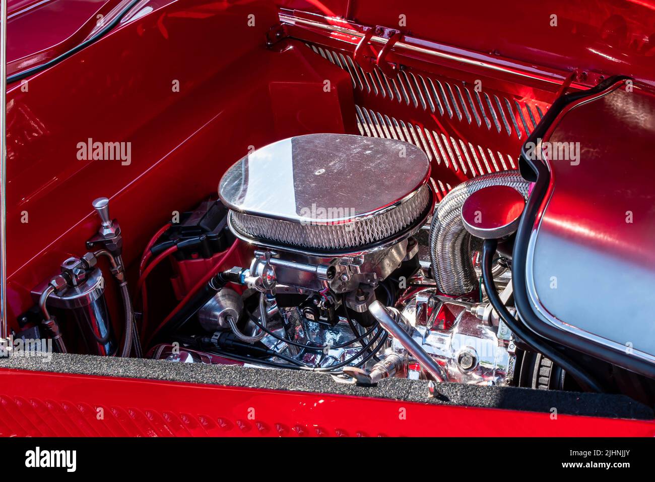 The engine compartment and motor of a vintage Ford at the Homestead ...
