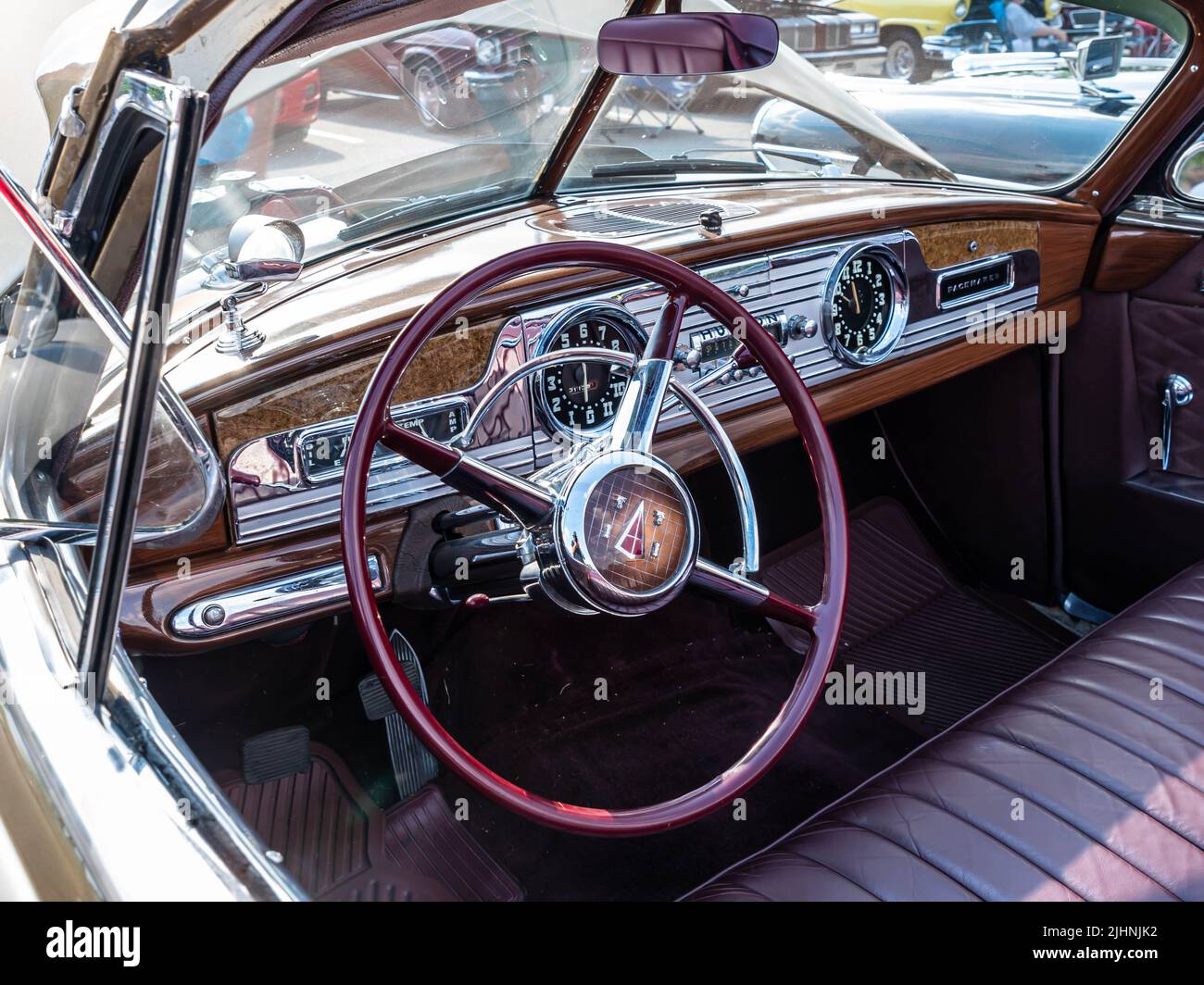 The steering wheel and dashboard of a Hudson convertible at the ...