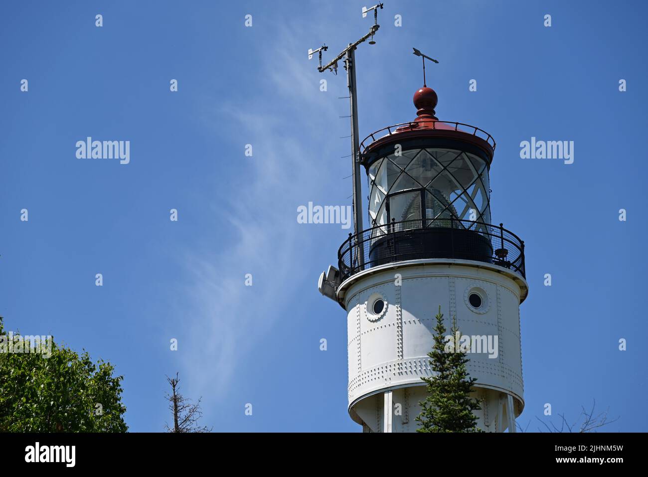The signal beacon of Devils Island lighthouse in the Apostle Islands ...