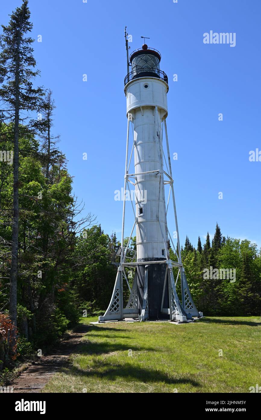 The signal beacon of Devils Island lighthouse in the Apostle Islands ...