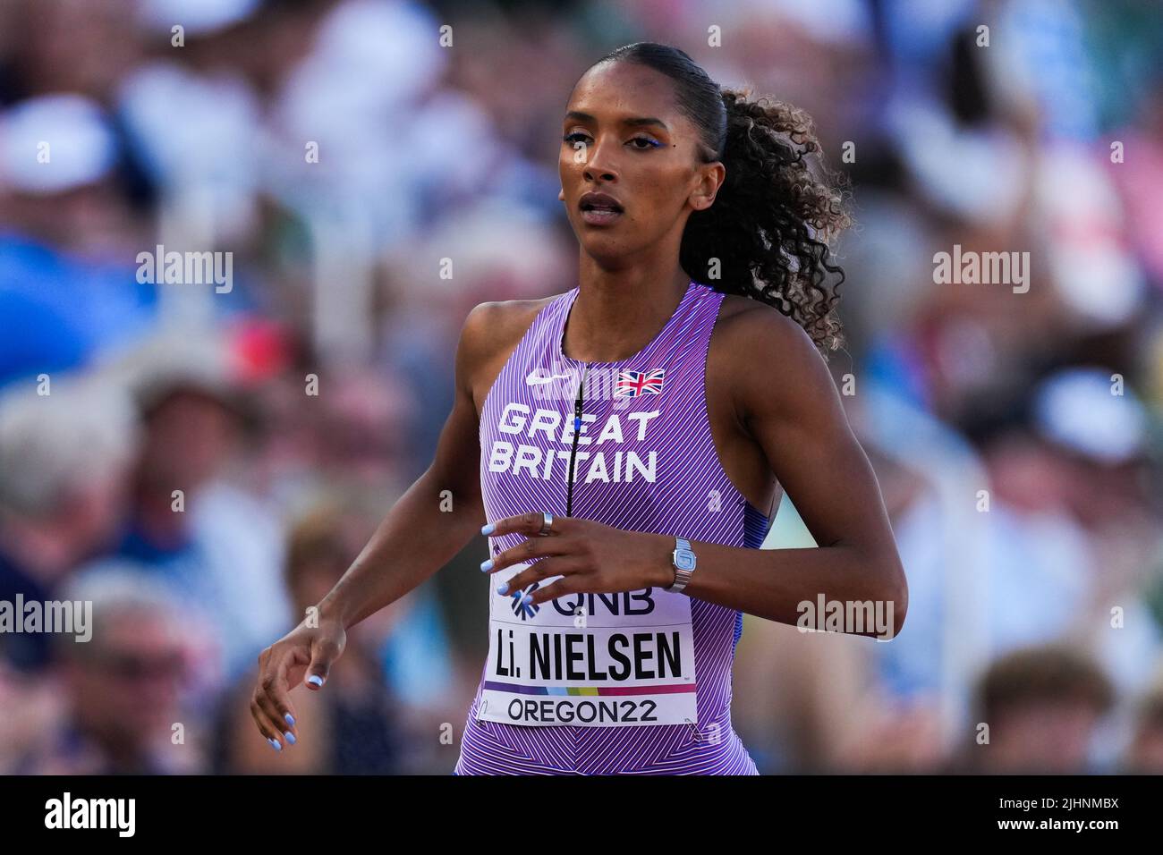 Great Britain's Lina Nielsen during the Women’s 400m Hurdles Heat 4 on ...