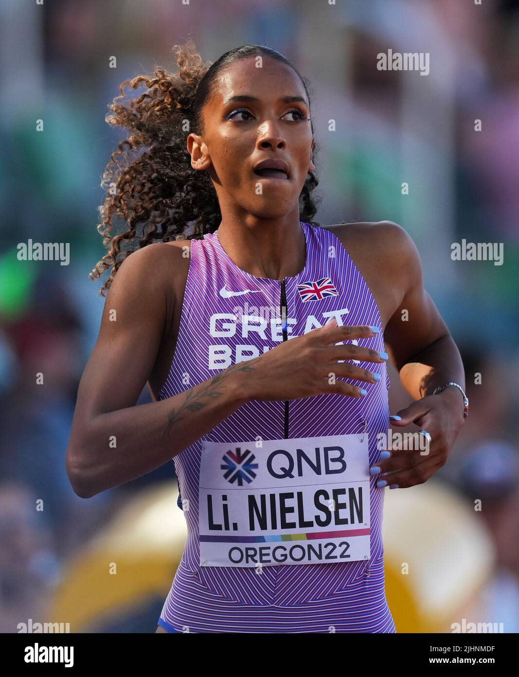 Great Britain's Lina Nielsen during the Women’s 400m Hurdles Heat 4 on ...