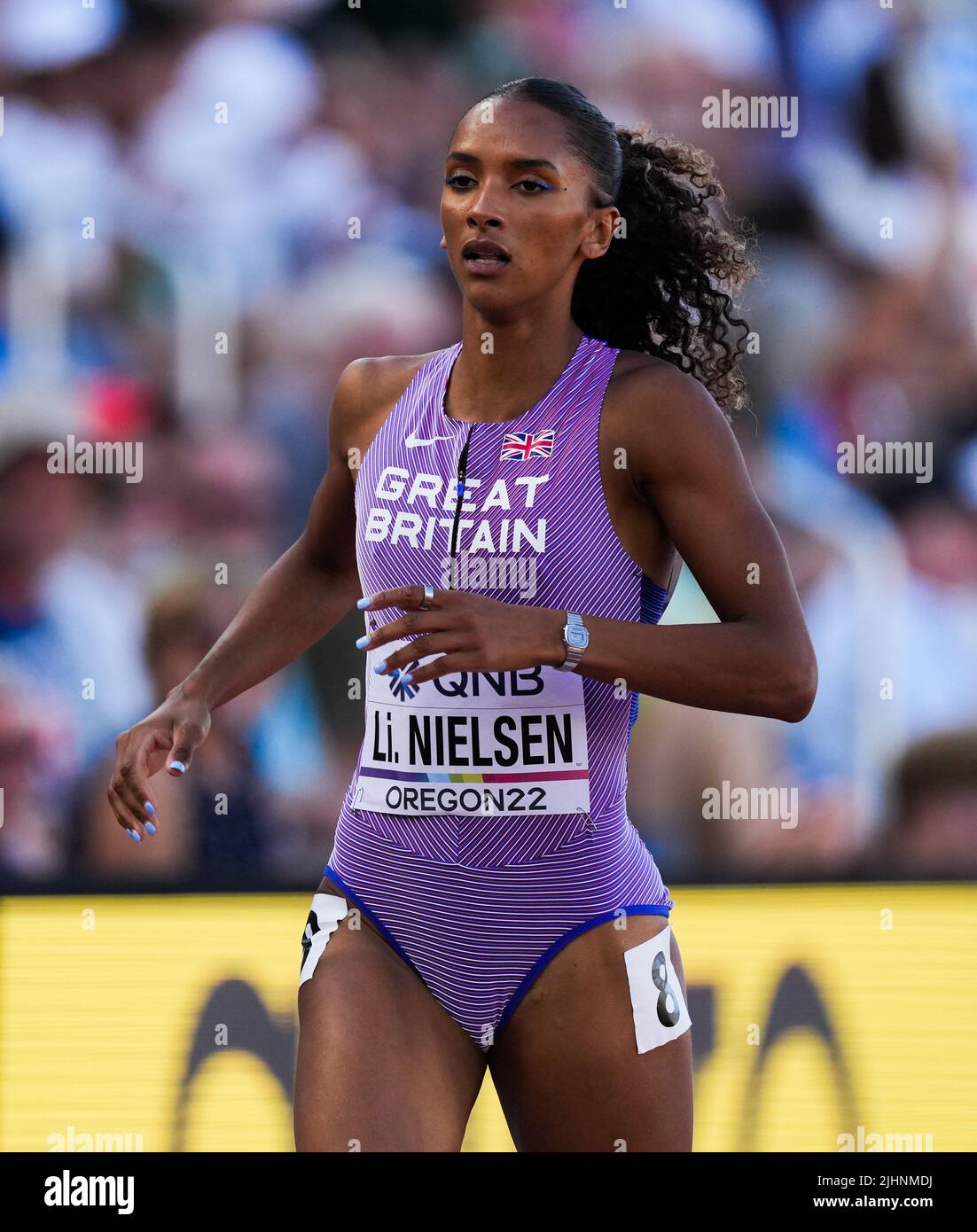 Great Britain's Lina Nielsen during the Women’s 400m Hurdles Heat 4 on ...