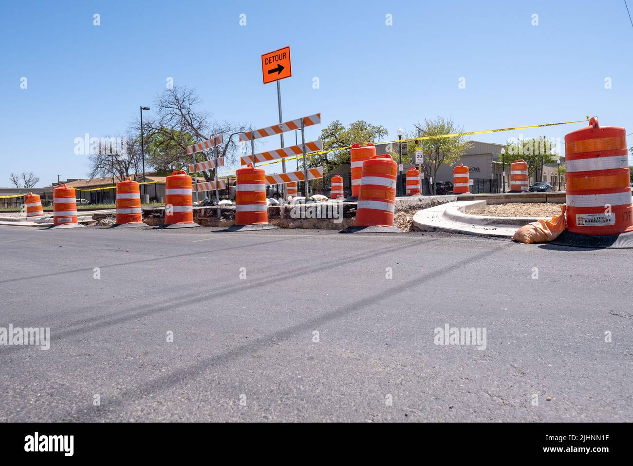 Detour sign redirecting traffic due to a closed road in Waco, TX Stock ...