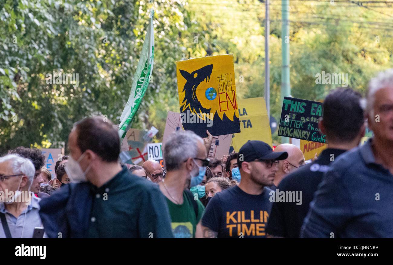 Milan, Italy. 02nd Oct, 2021. Sign against ENI. On October 2nd, 2021 on ...