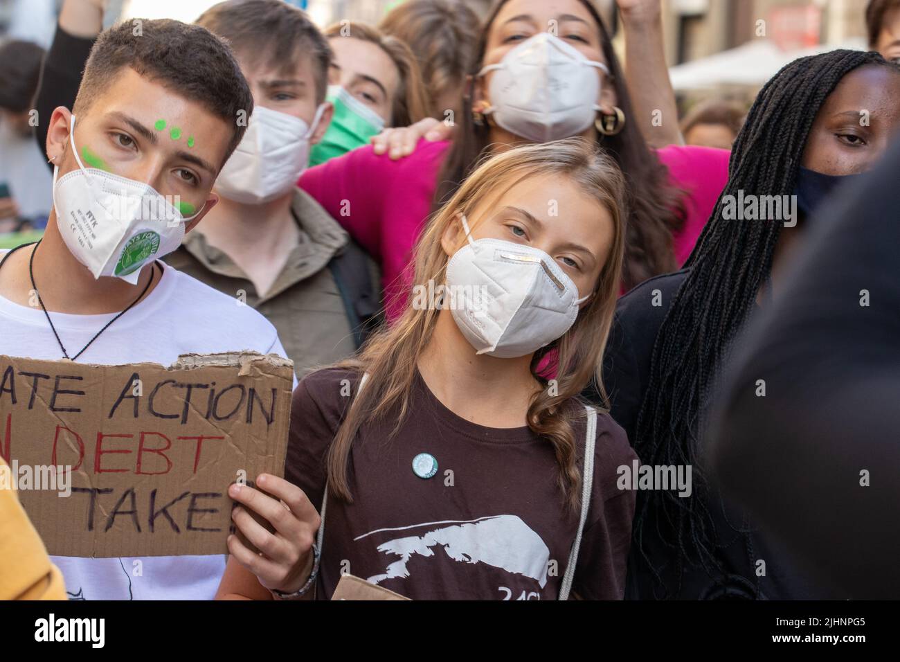 Milan, Italy. 28th Oct, 2021. Greta Thunberg and Vanessa Nakate during ...