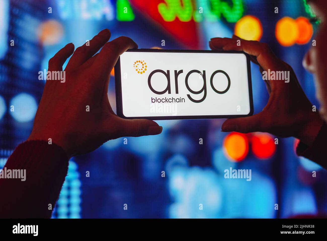 In this photo illustration, the Argo Blockchain logo seen displayed on ...