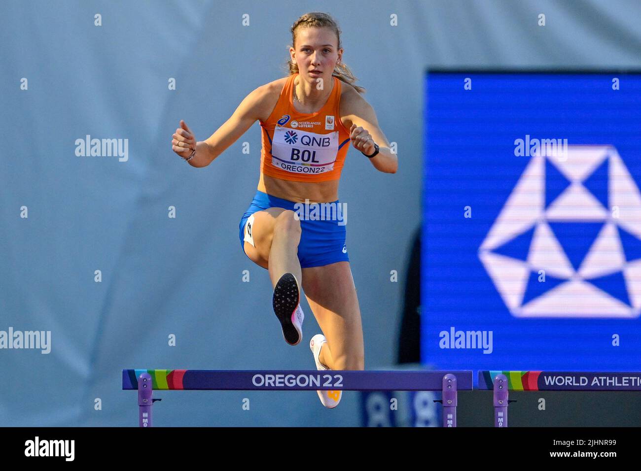 EUGENE, UNITED STATES - JULY 19: Femke Bol of The Netherlands competing ...