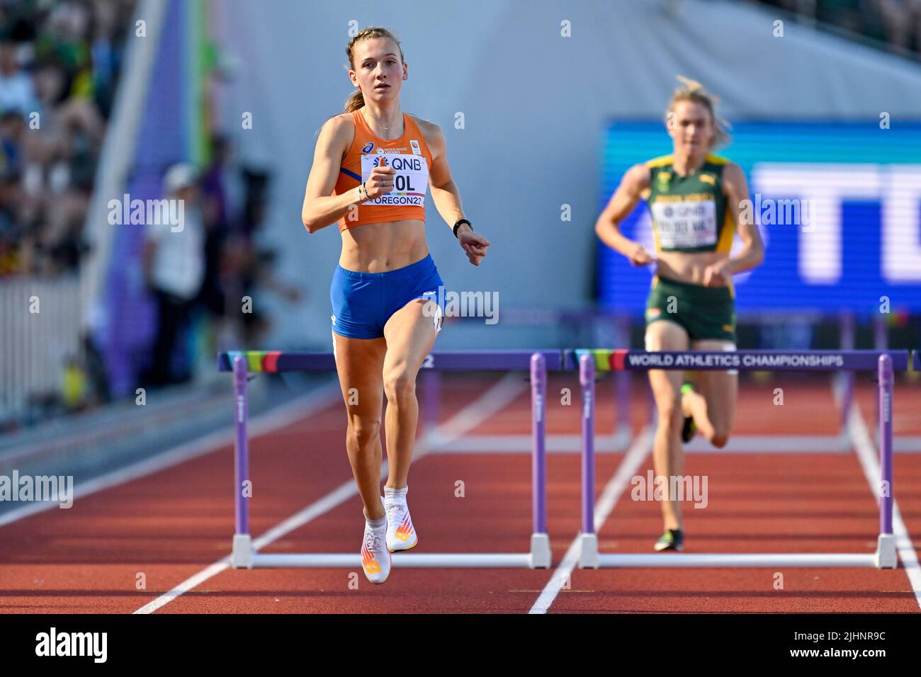 EUGENE, UNITED STATES - JULY 19: Femke Bol of The Netherlands competing ...