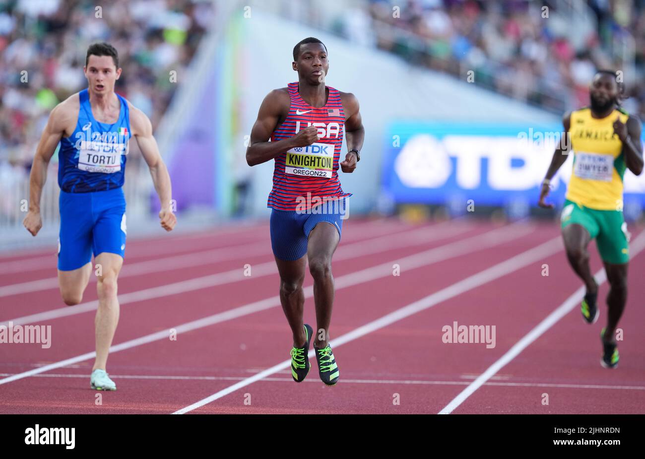 USA’s Erriyon Knighton during the Men’s 200m Semi-Final on day five of ...