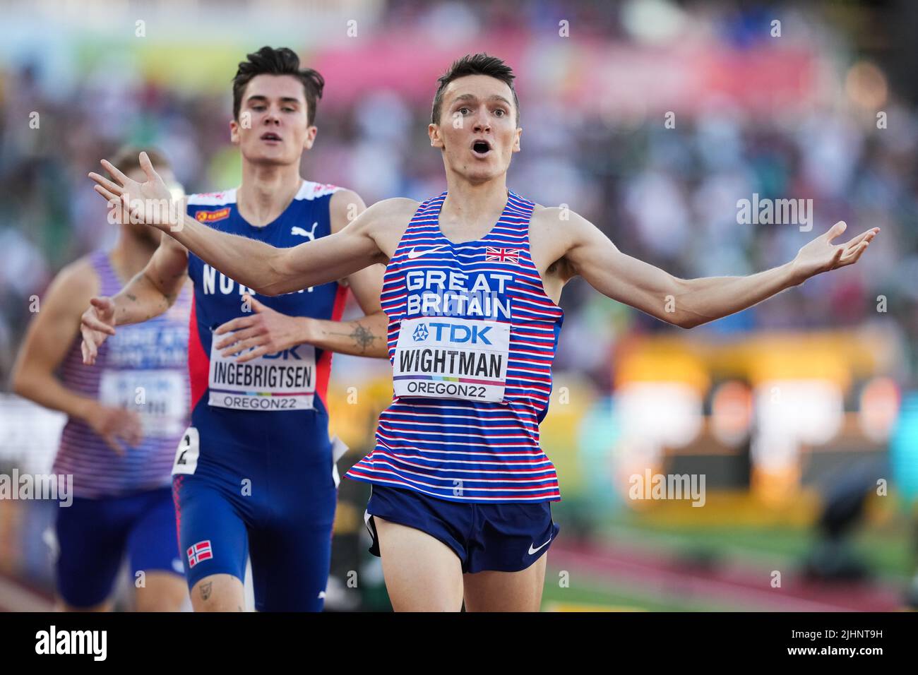 Great Britain's Jake Wightman celebrates victory following the Men’s ...