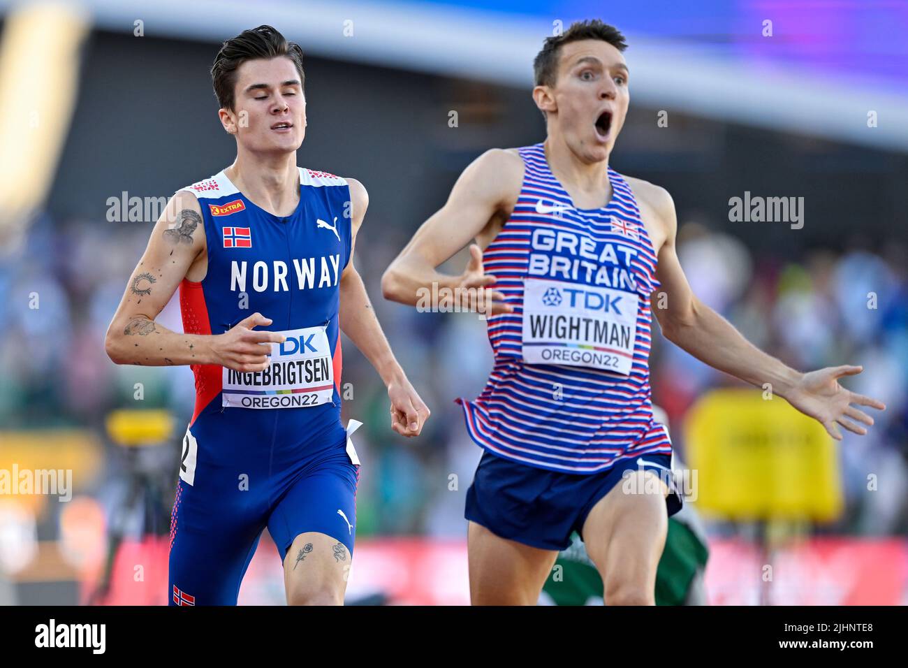 EUGENE, UNITED STATES - JULY 19: Jake Wightman of Great Britain wins ...