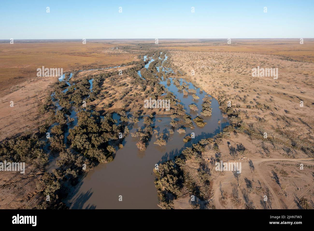 Flood waters flowing down Cooper creek in western Queensland heading ...