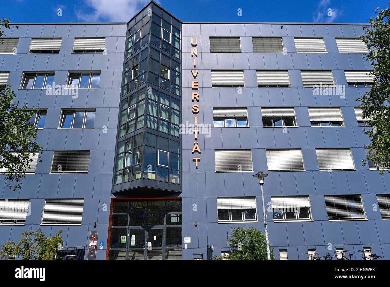Magdeburg, Germany. 04th July, 2022. "University" can be read on the facade of a building at ...