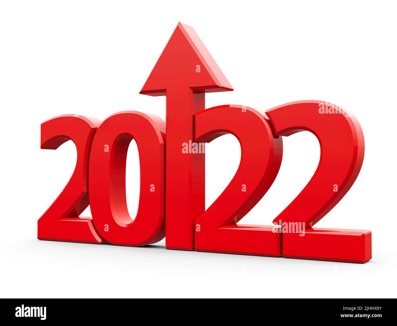 Red 2022 with arrow up isolated on white background, represents growth ...