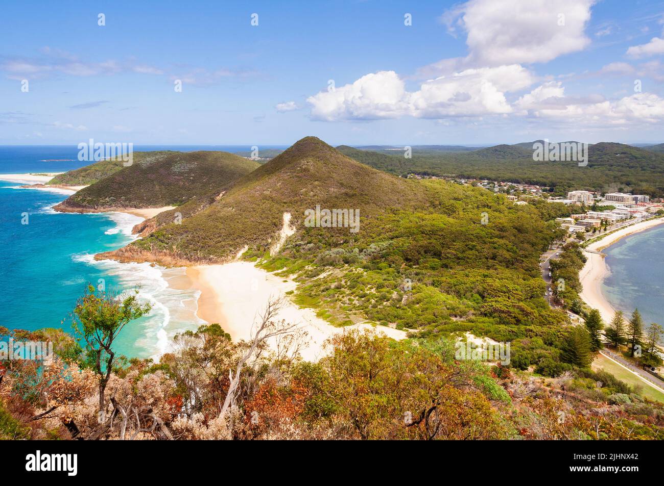Sweeping view over Zenith Beach and Shoal Bay from the Tomaree Mountain ...