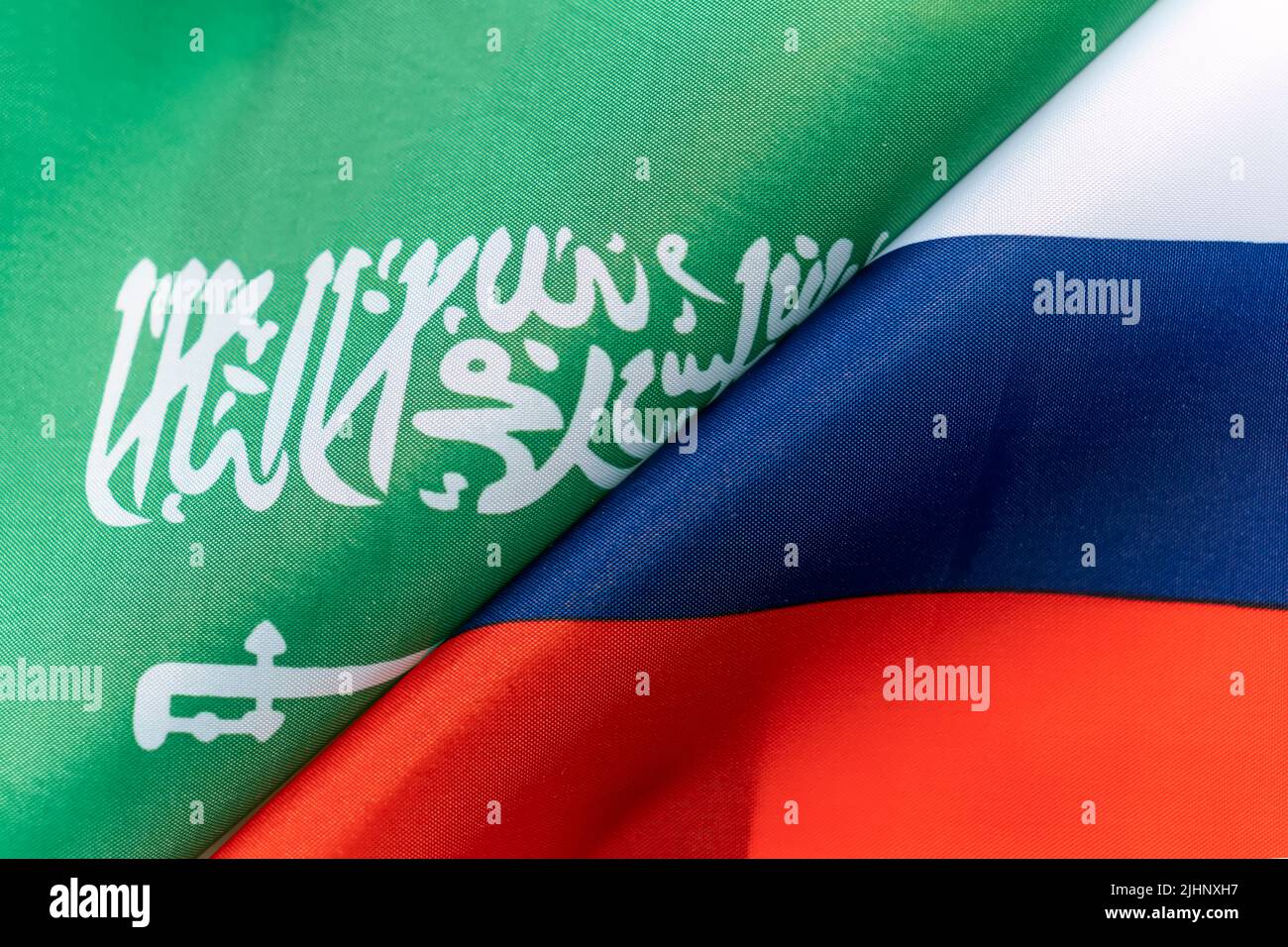 Flags of the saudi arabia, and Russia. The concept of international ...