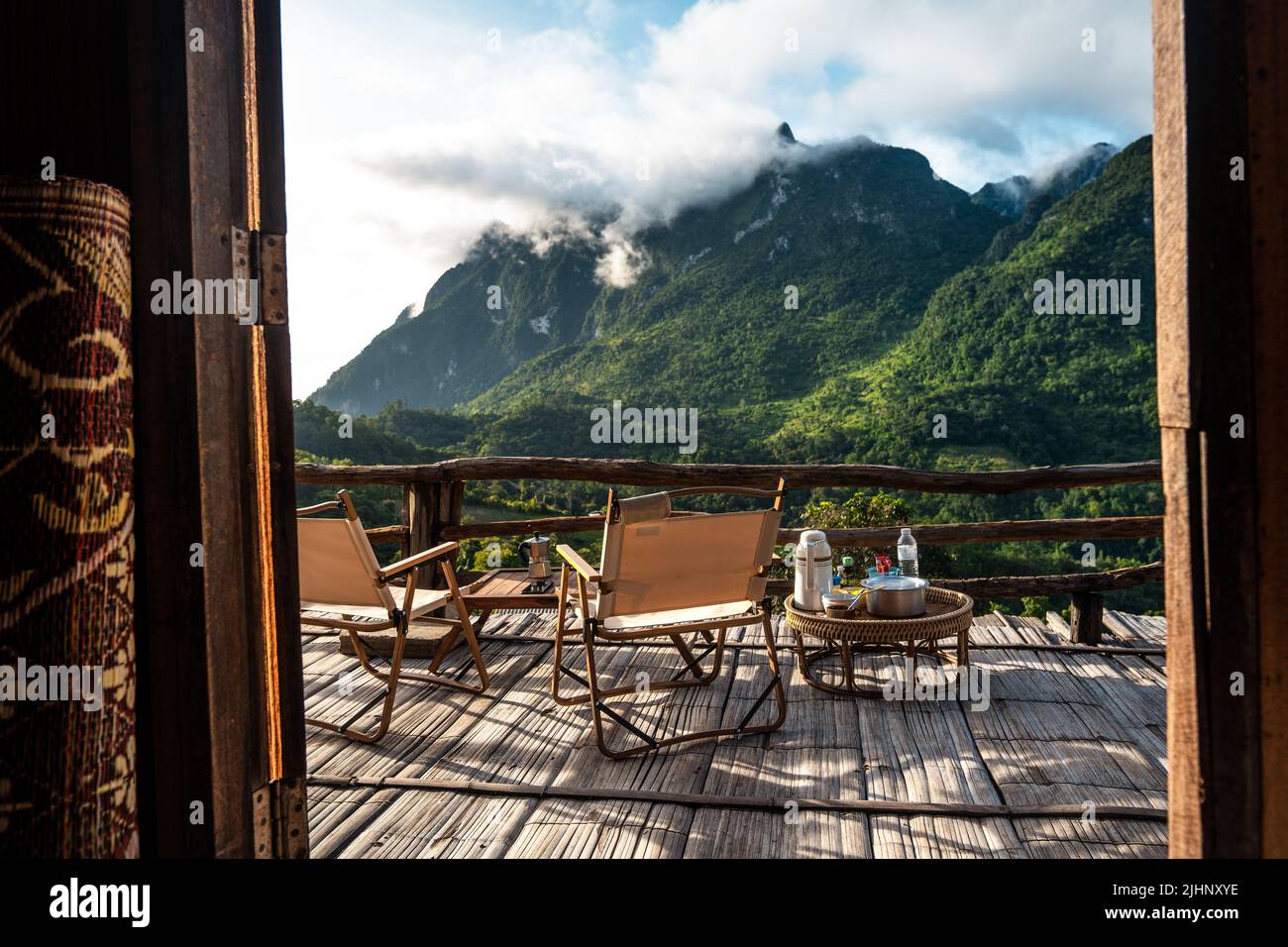 Balcony and mountain view homestay Chiang Dao Stock Photo - Alamy