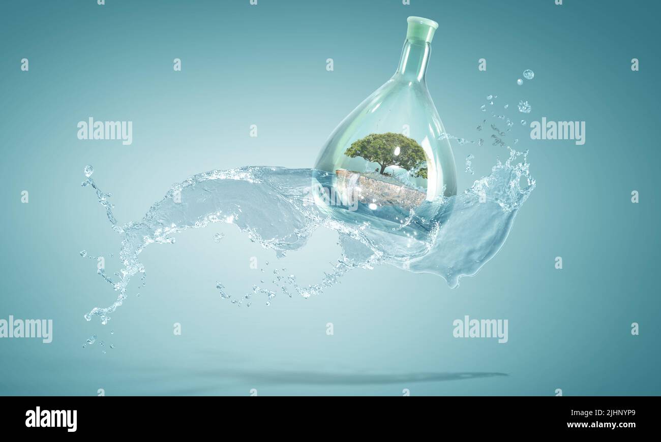 Tree growing inside floating glass bottle hi-res stock photography and ...