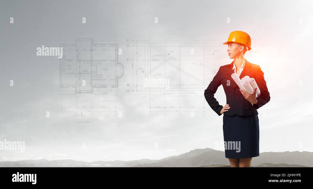 Construction industry concept with drafts and plans Stock Photo - Alamy