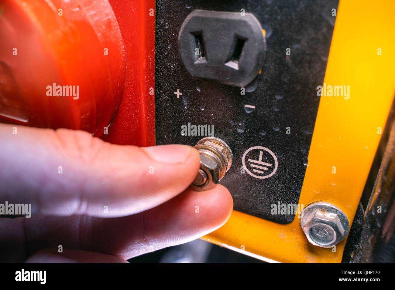 Place for connecting grounding on a gas generator close-up Stock Photo ...