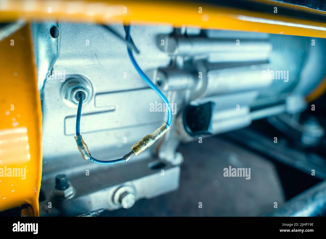 Gasoline generator wiring connection isolated close-up. Engine sensor ...