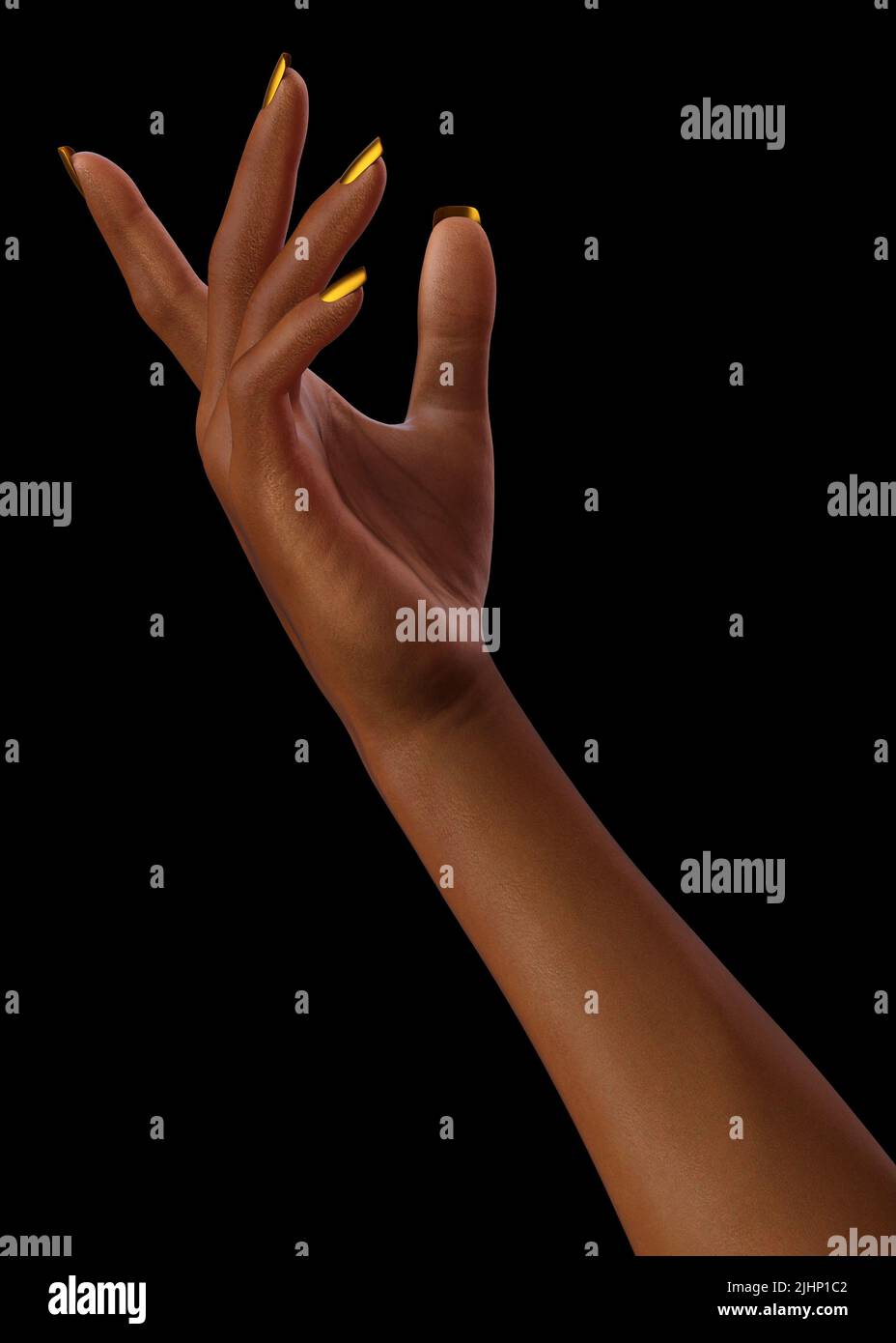 Dark skinned human hand with yellow golden nails, 3D Illustration Stock ...