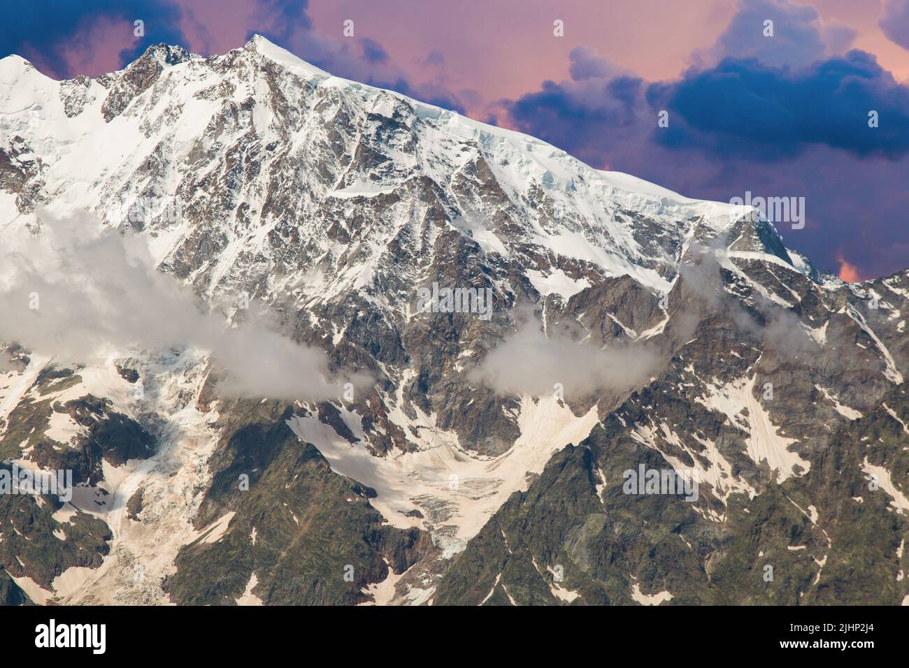 Monte Rosa mountain (Italian Alps) seen from Macugnaga in summer at ...