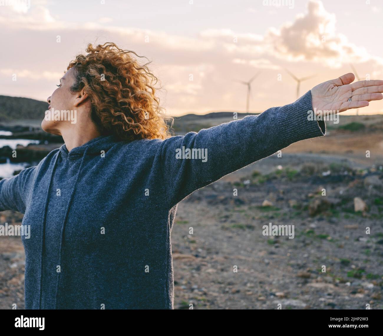 People and successful moment. Woman portrait overjoyed and excited ...