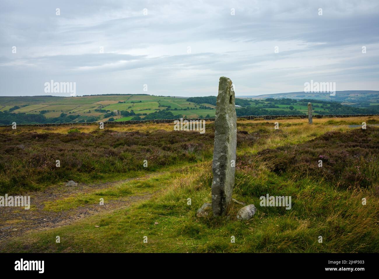 standing stones by the Roman road on Wheeldale Moor in the North York ...