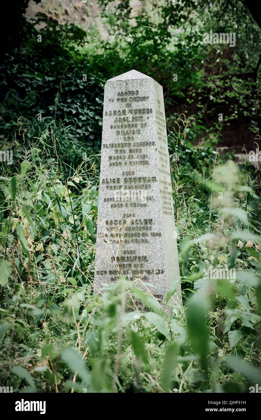 Grave stone in untended area of St Jame's cemetery,Liverpool Stock ...