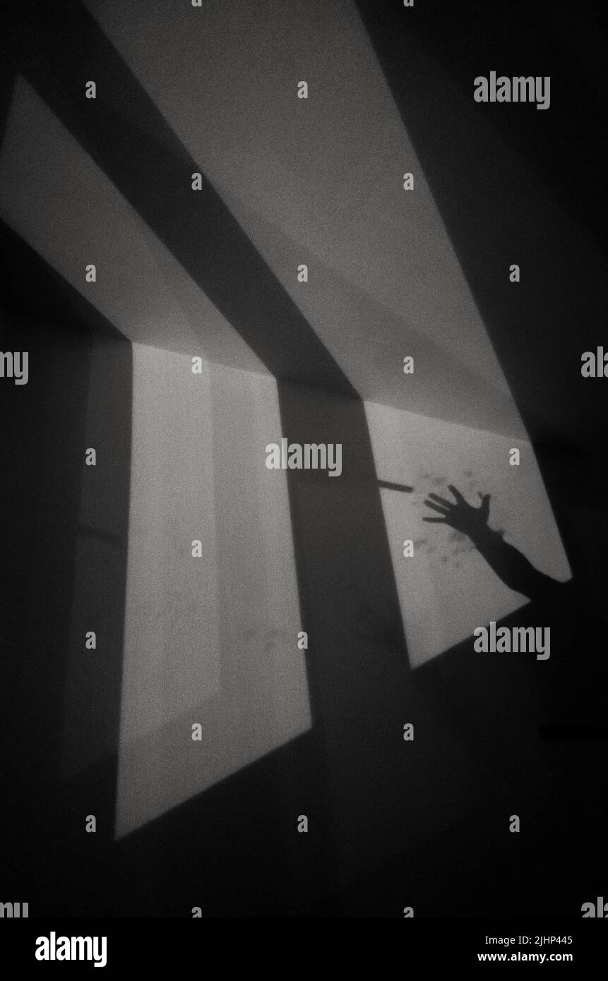 Hand shadow and window. Someone wants to get out to freedom Stock Photo ...