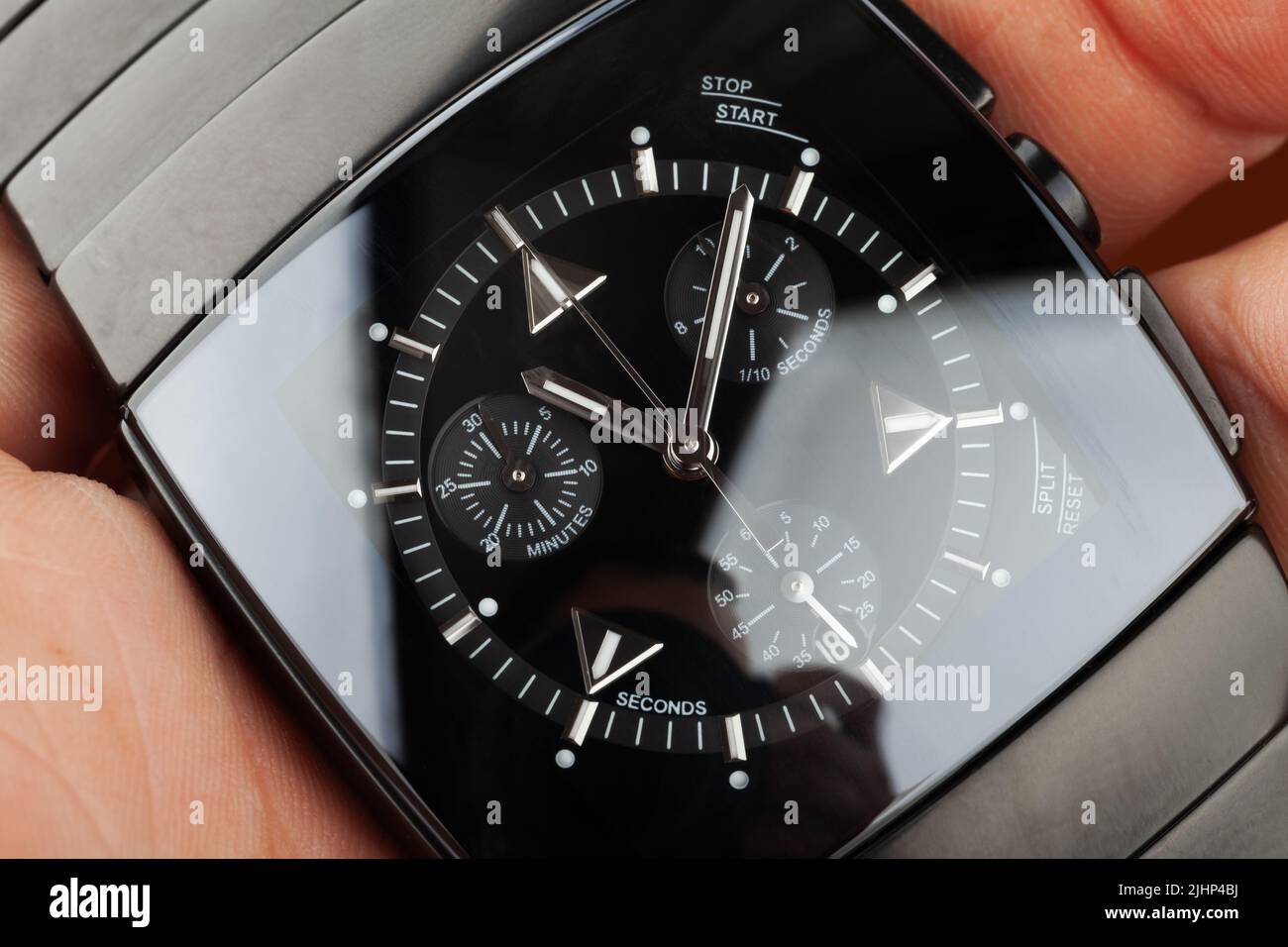 Luxury square shaped Swiss made chronograph wrist watch made of black ...