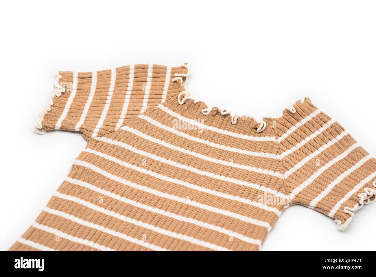 light Brown Short sleeve T shirt white line pattern for women show with ...